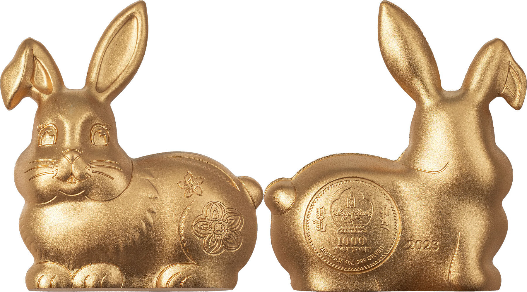 SWEET RABBIT Lunar Collection Gilded 1 Oz Silver Coin 1000 Togrog ...