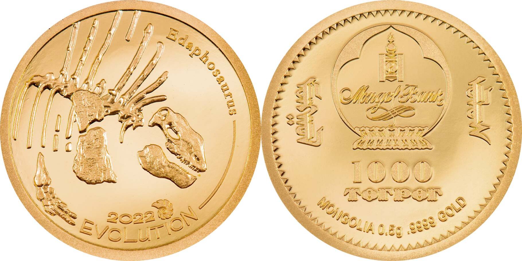 GOLDEN EDAPHOSAURUS Evolution of Life Gold Coin 1000 Togrog Mongolia ...