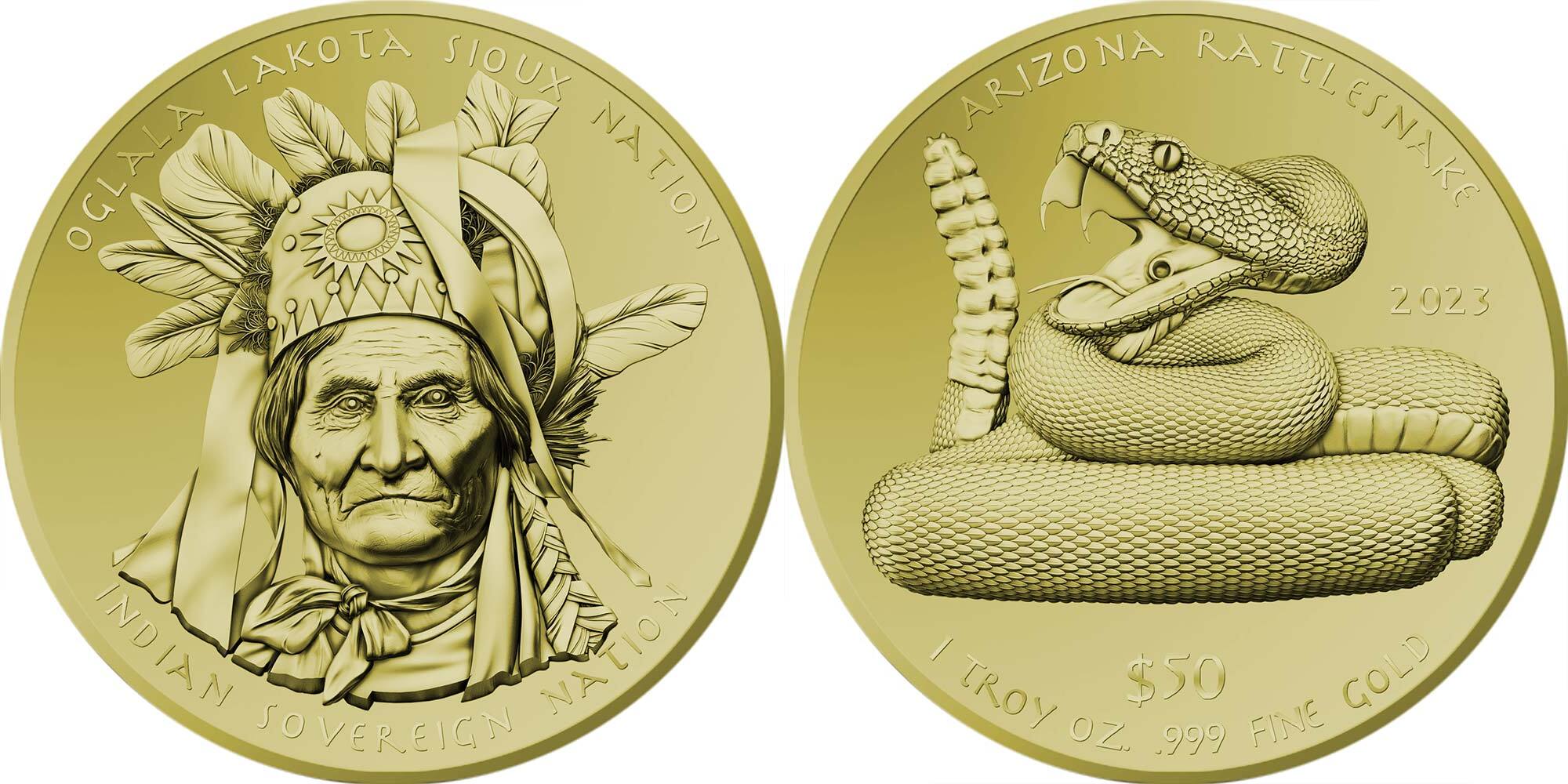 United States 50 Dollars GERONIMO 1 Oz Gold Coin 50$ Sioux Nation 2023 ...