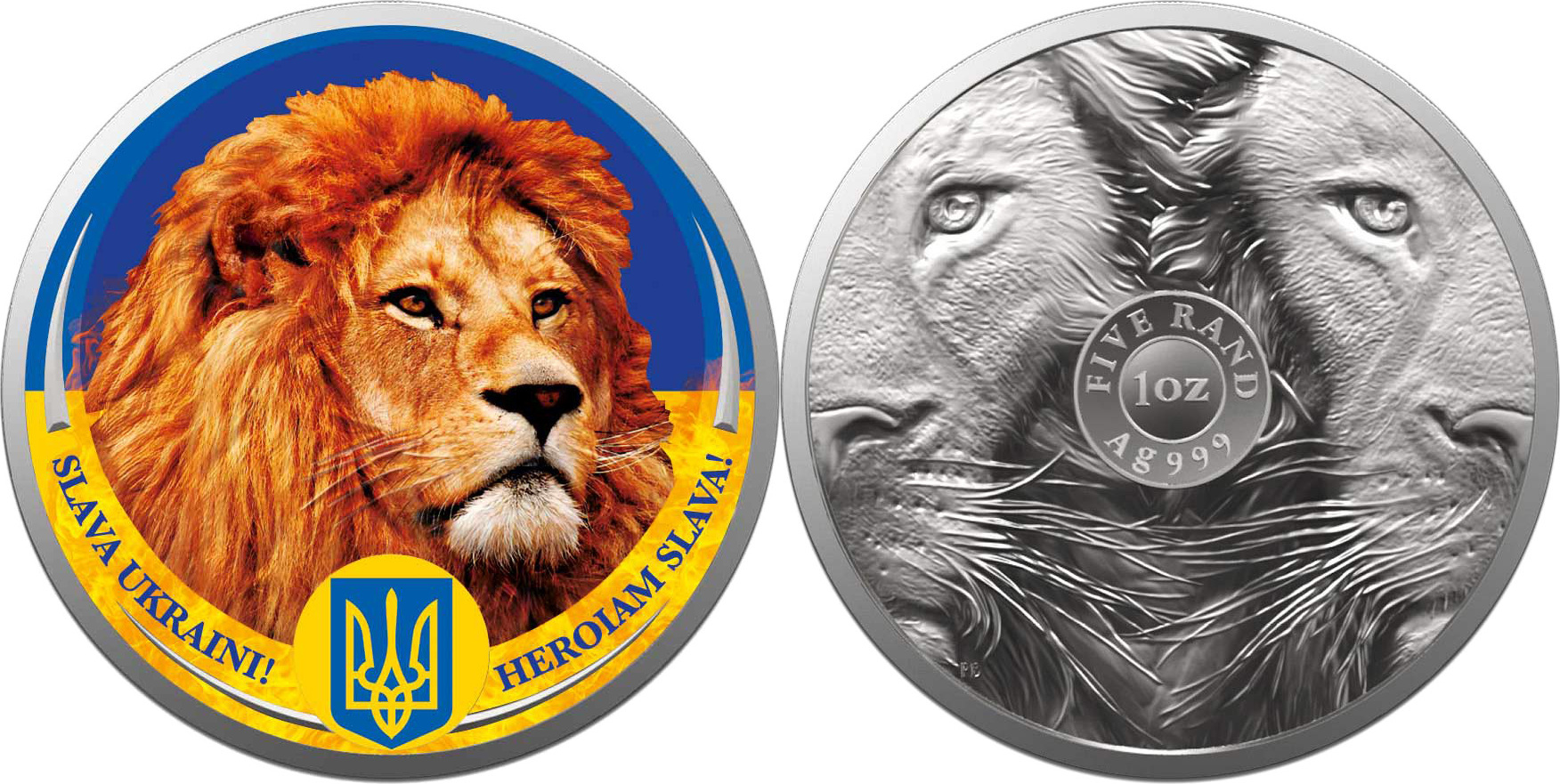 UKRAINIAN LION 1 Oz Silver Coin 5 Rand South Africa 2022 BU-Brilliant ...