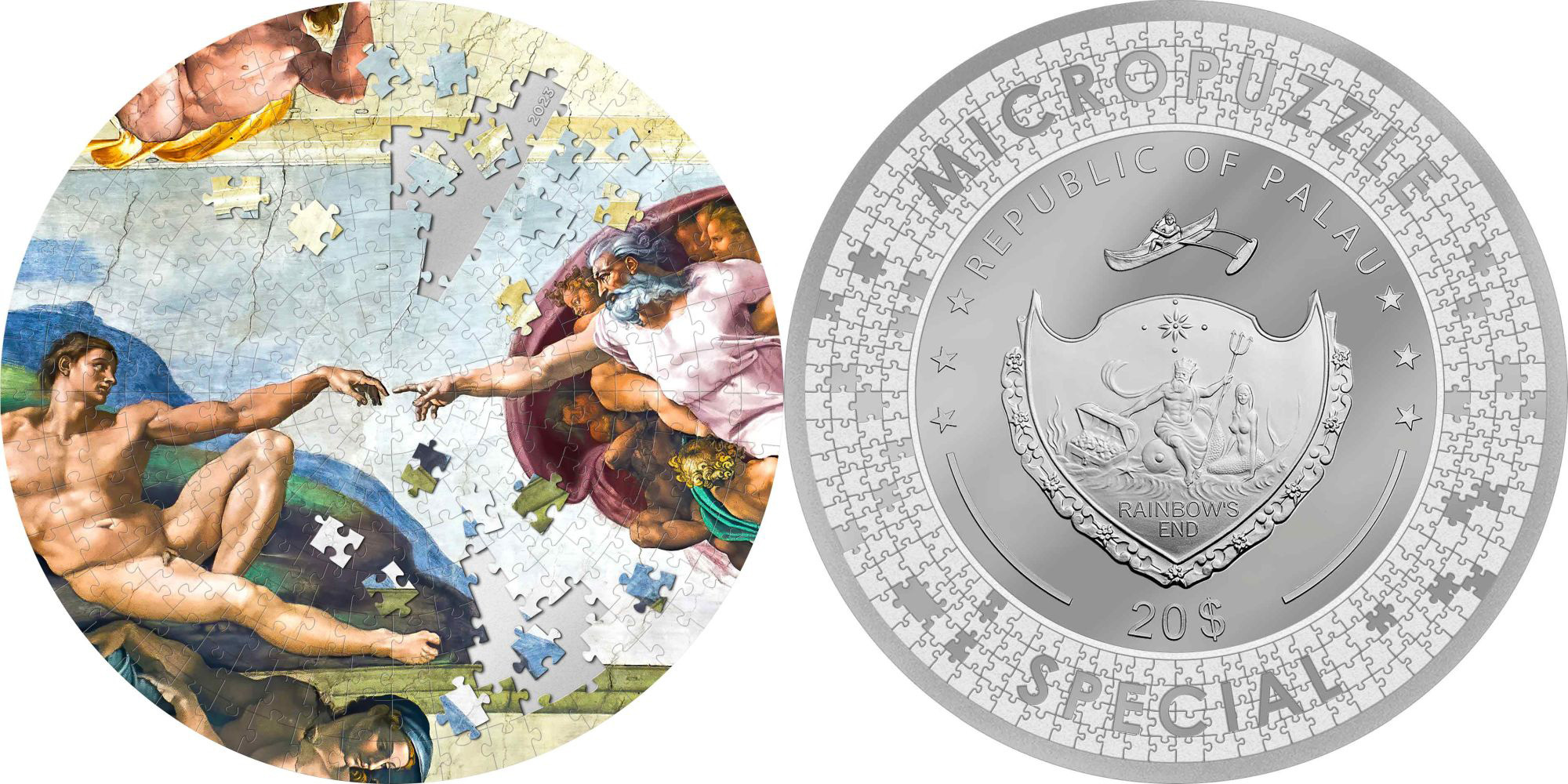 20 Dollars CREATION OF ADAM Micropuzzle Treasures Special Edition 5 Oz ...