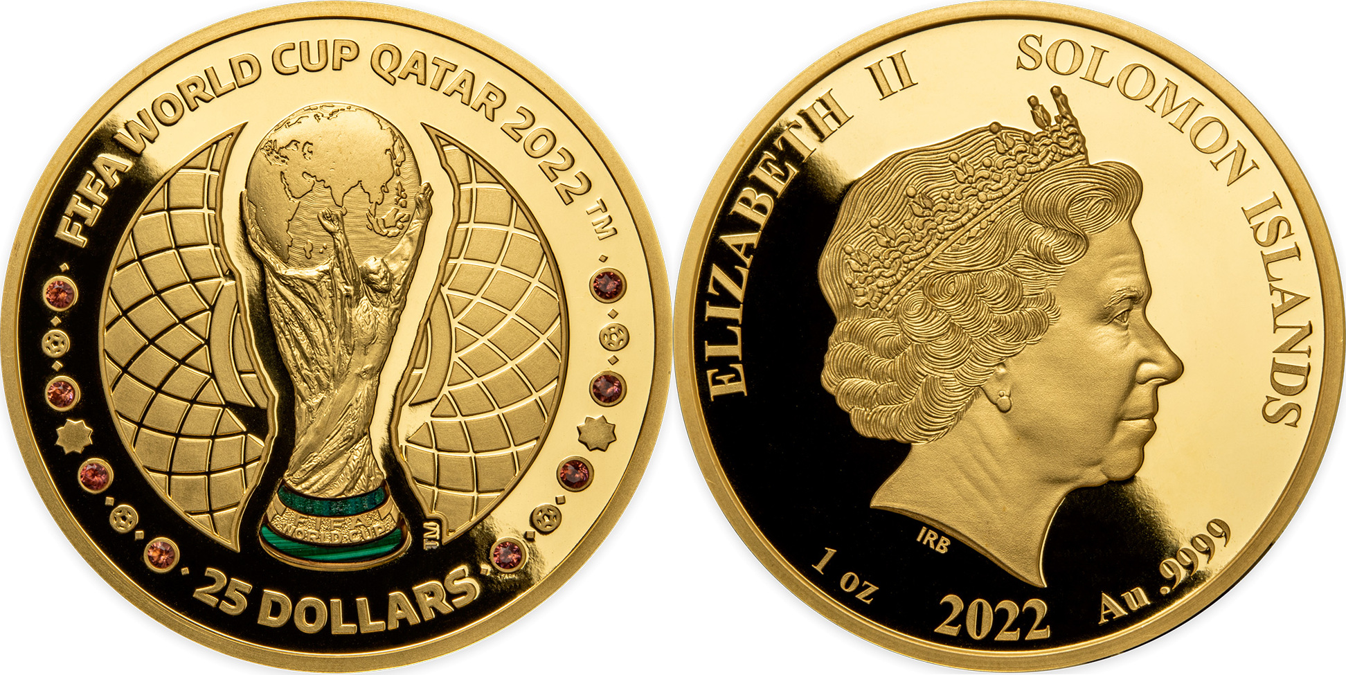 Solomon Islands 25 Dollars TROPHY Fifa World Cup 1 Oz Gold Coin 25$ Solomon Island 2022 Proof ...