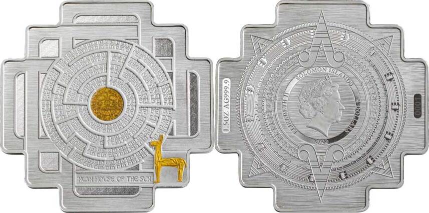 4 Dollars INCAN HOUSE OF THE SUN MAZE Silver Coin 4$ Solomon Islands ...