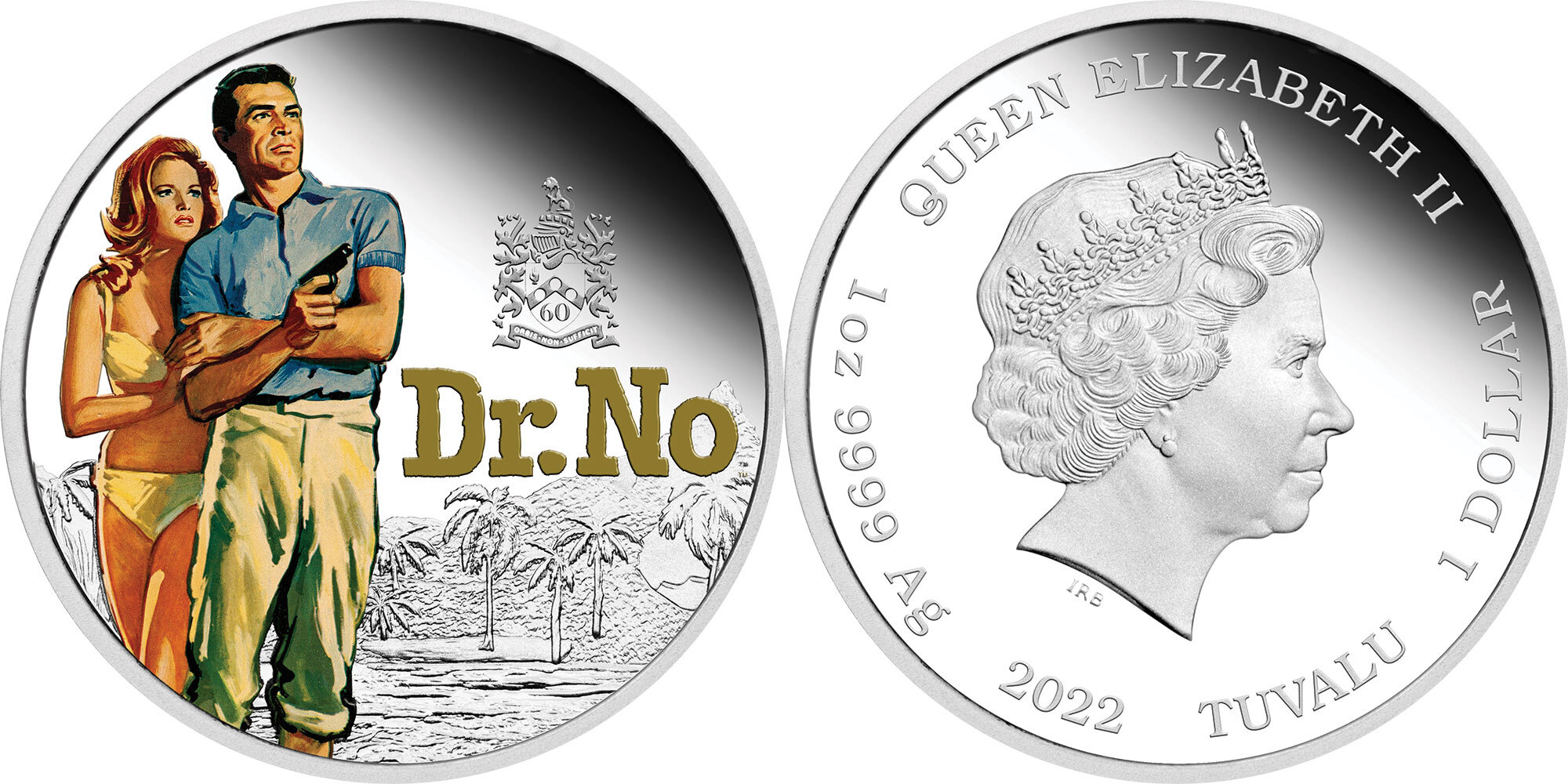 1 Dollar JAMES BOND DR NO 007 Agent 1 Oz Silver Coin 1$ Tuvalu 2022 ...