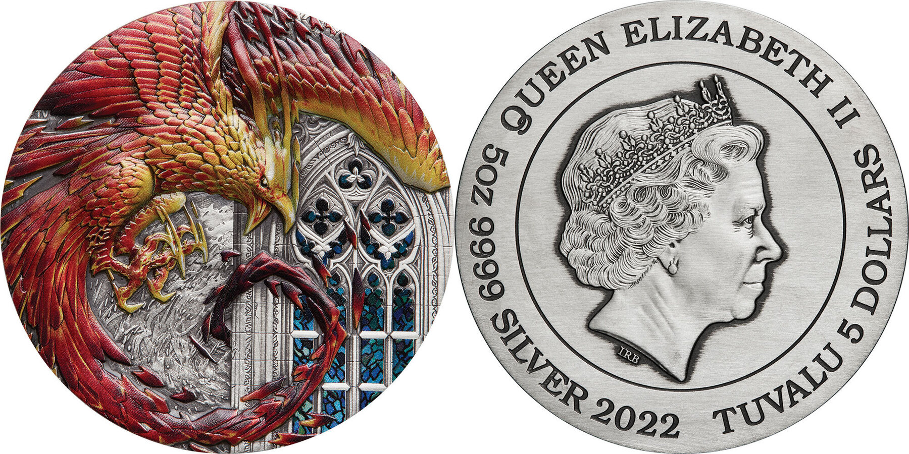 5 Dollars RISING PHOENIX 5 Oz Silver Coin 5$ Tuvalu 2022 Antique Finish ...