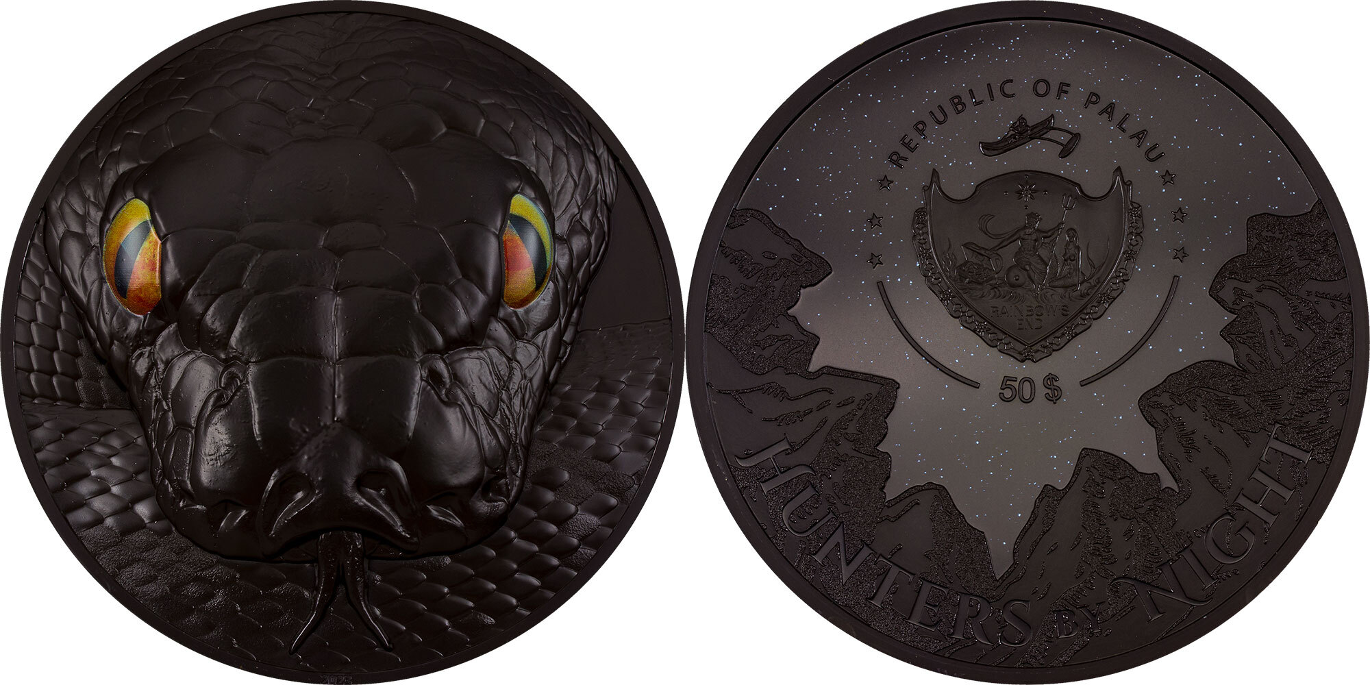 50 Dollars PYTHON Hunters By Night 1 Kg Kilo Silver Coin 50$ Palau 2023 ...