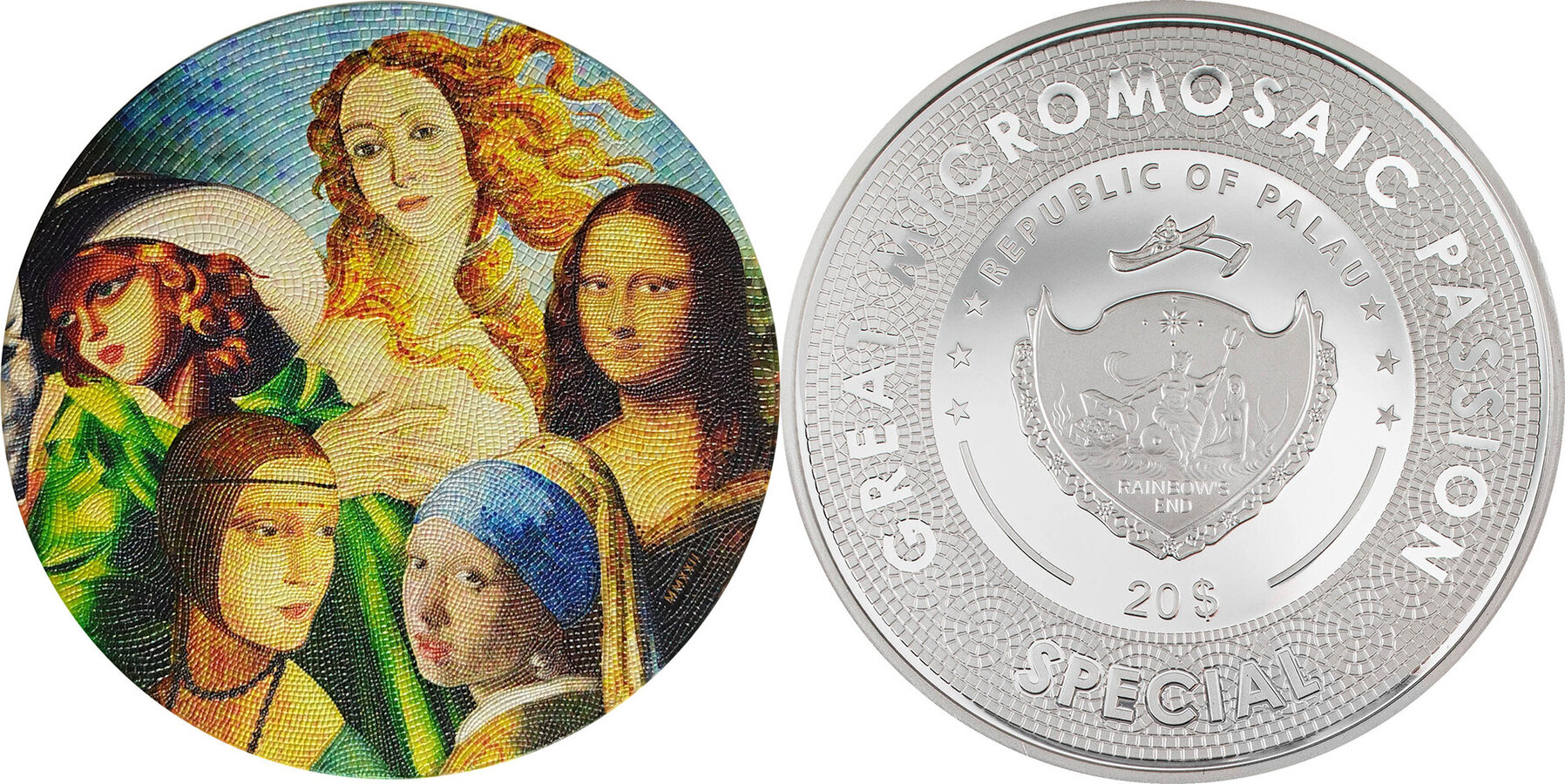 20 Dollars FIVE LADIES Great Micromosaic Passion 5 Oz Silver Coin 20 ...