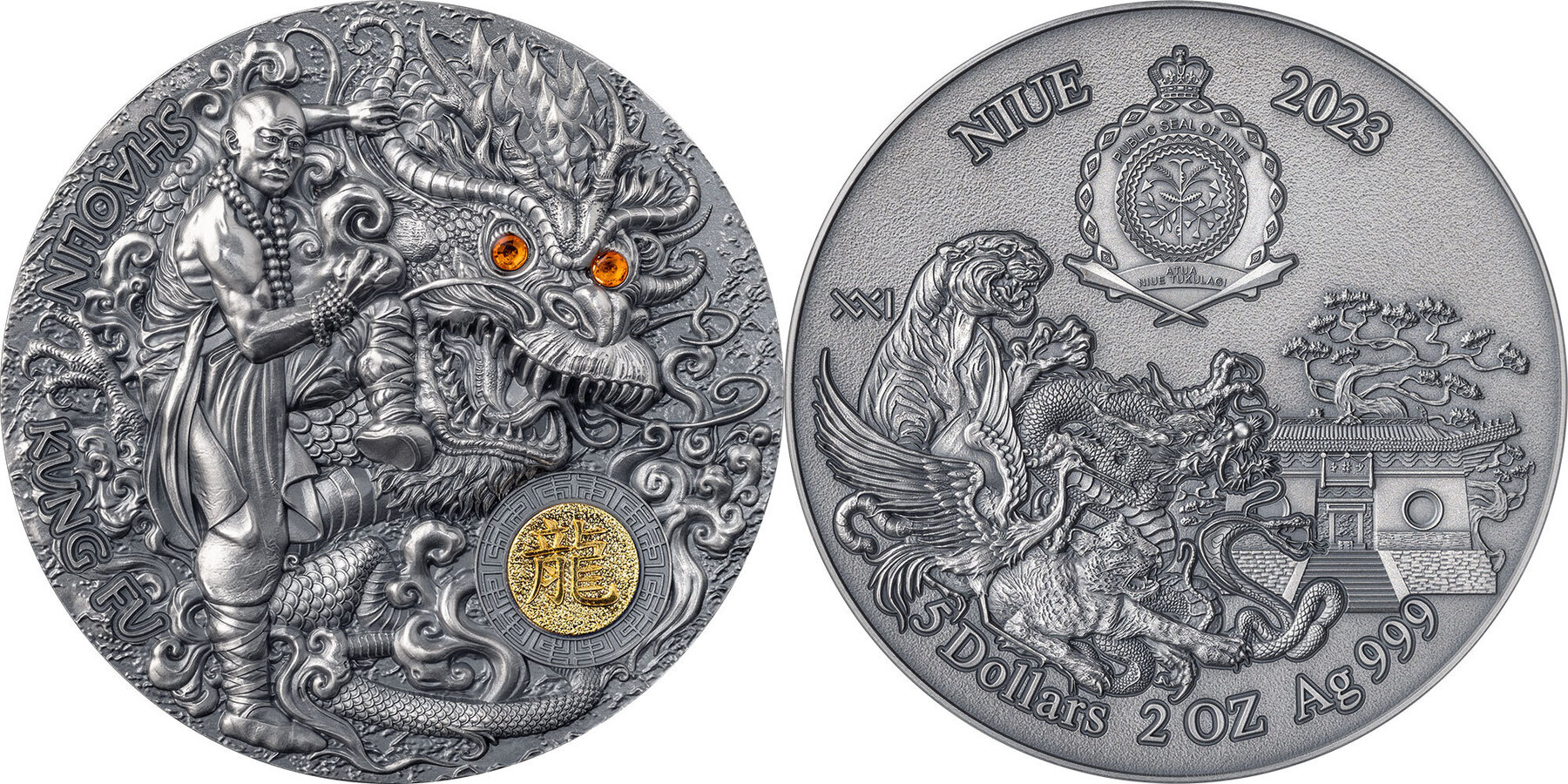 5 Dollars SHAOLIN KUNG FU DRAGON Martial Arts Styles 2 Oz Silver Coin 5 ...