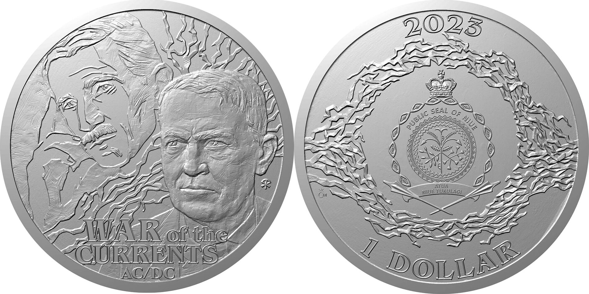 1 Dollar WAR OF THE CURRENTS Nikola Tesla 1 Oz Silver Coin 1$ Niue 2023 ...