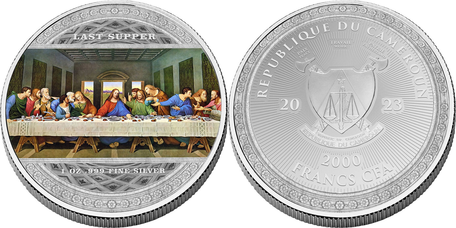 LAST SUPPER 1 Oz Silver Coin 2000 Francs Cameroon 2023 BU-Brilliant ...