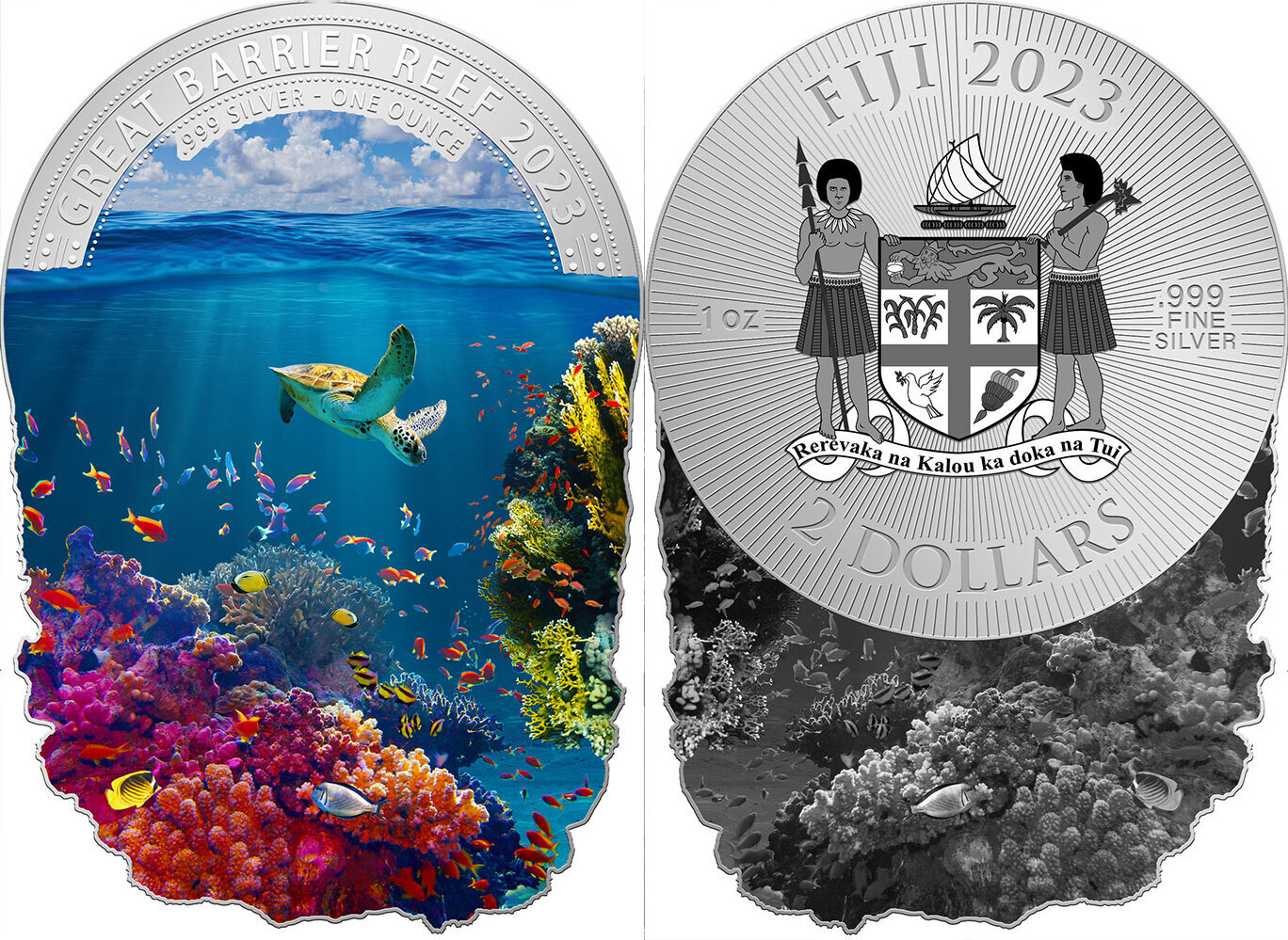 2 Dollars GREAT BARRIER REEF Wonders of Nature 1 Oz Silver Coin 2$ Fiji ...