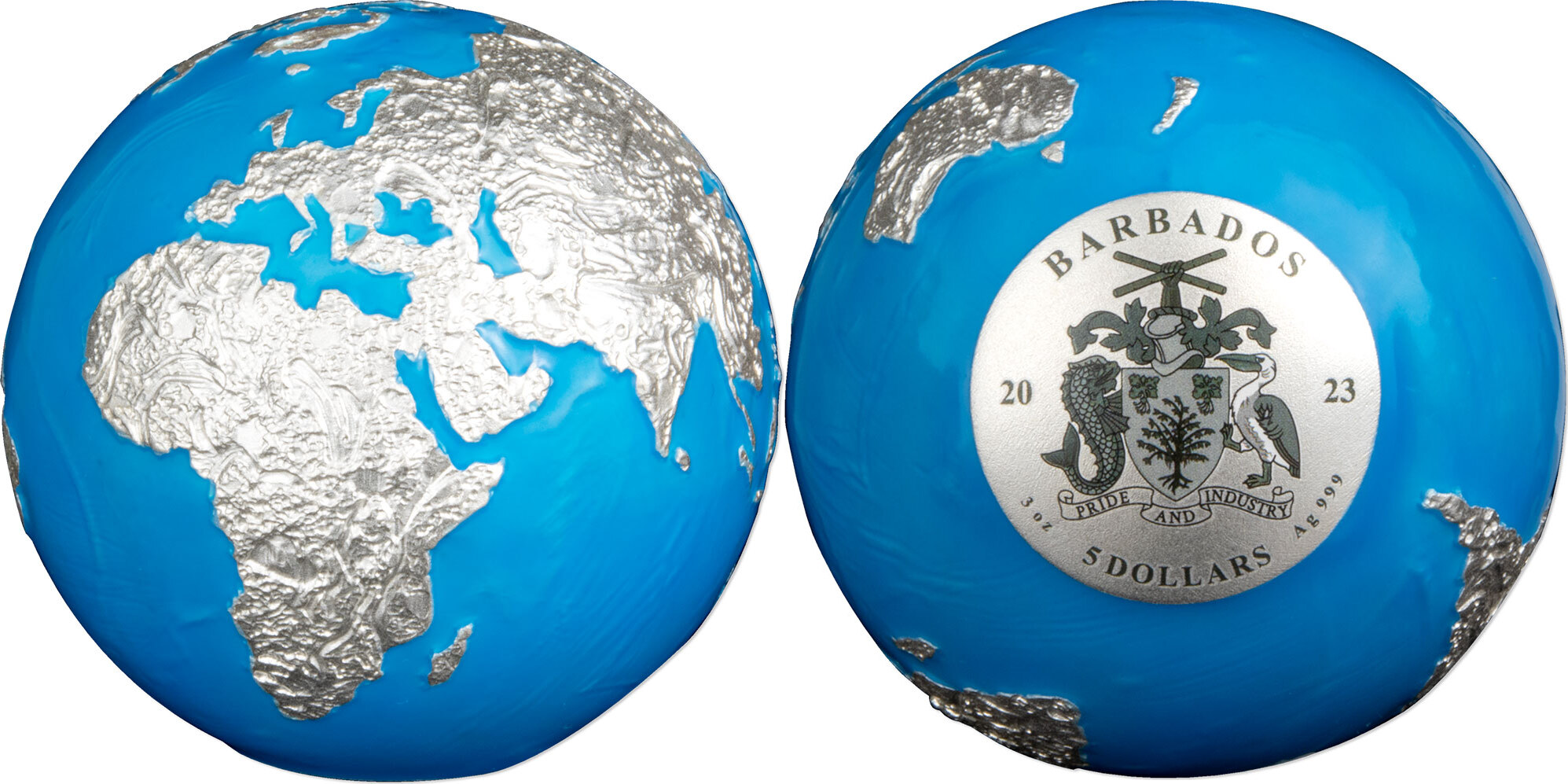 5 Dollars BLUE MARBLE Glow in the Dark Spherical 3 Oz Silver Coin 5 ...
