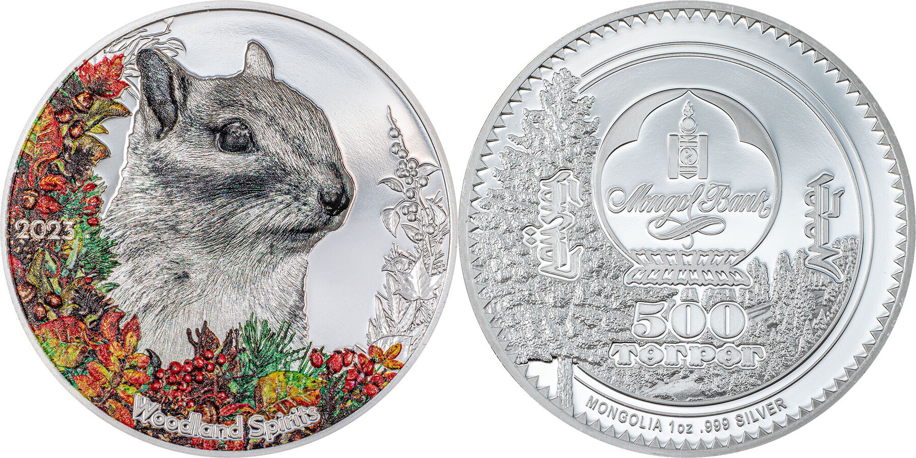 CHIPMUNK Woodland Spirit 1 Oz Silver Coin 500 Togrog Mongolia 2023 ...