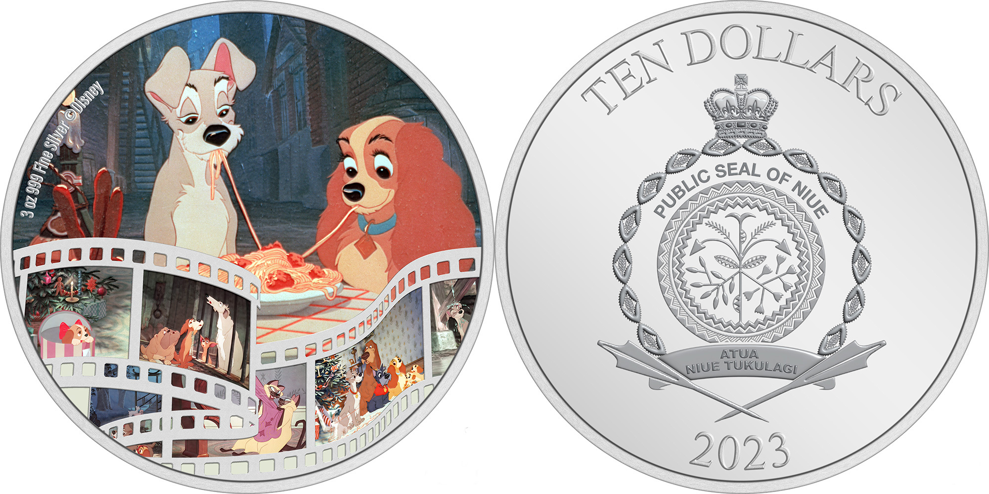 10 Dollars LADY AND THE TRAMP Disney 3 Oz Silver Coin 10$ Niue 2023 ...