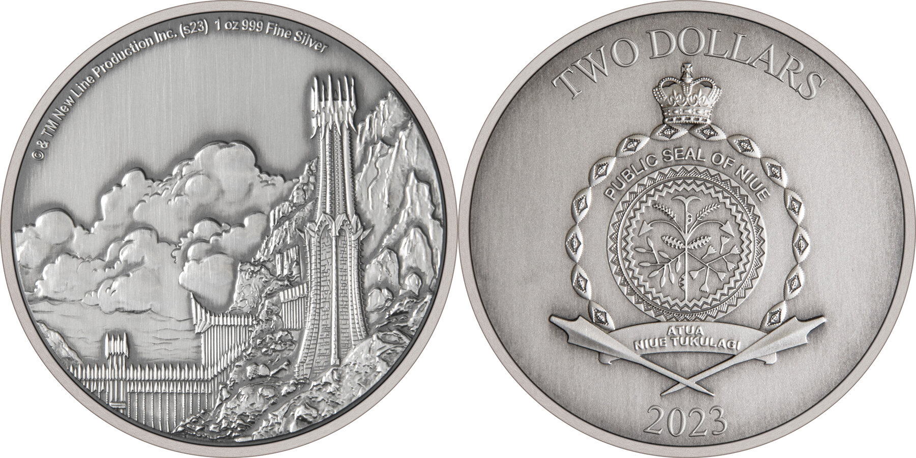 2 Dollars MORDOR Middle Earth 1 Oz Silver Coin 2$ Niue 2023 Antique ...