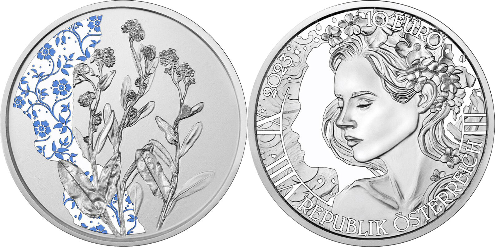 10 Euro FORGET ME NOT Myosotis Language Of Flowers Silver Coin 10€ Euro ...