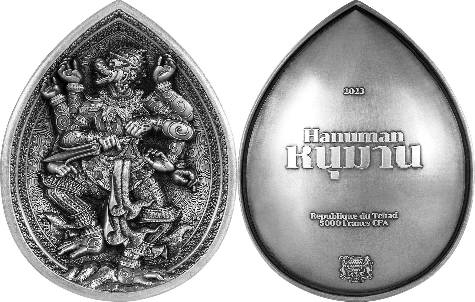HANUMAN 1 Oz Silver Coin 5000 Francs Chad 2023 Antique Finish | MA-Shops