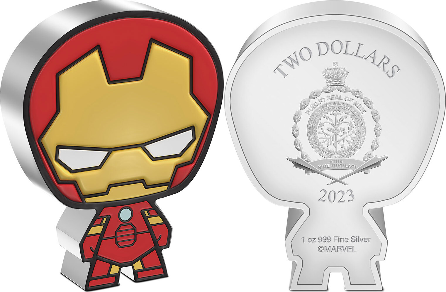 2 Dollars IRON MAN Chibi Marvel 1 Oz Silver Coin 2$ Niue 2023 Proof ...