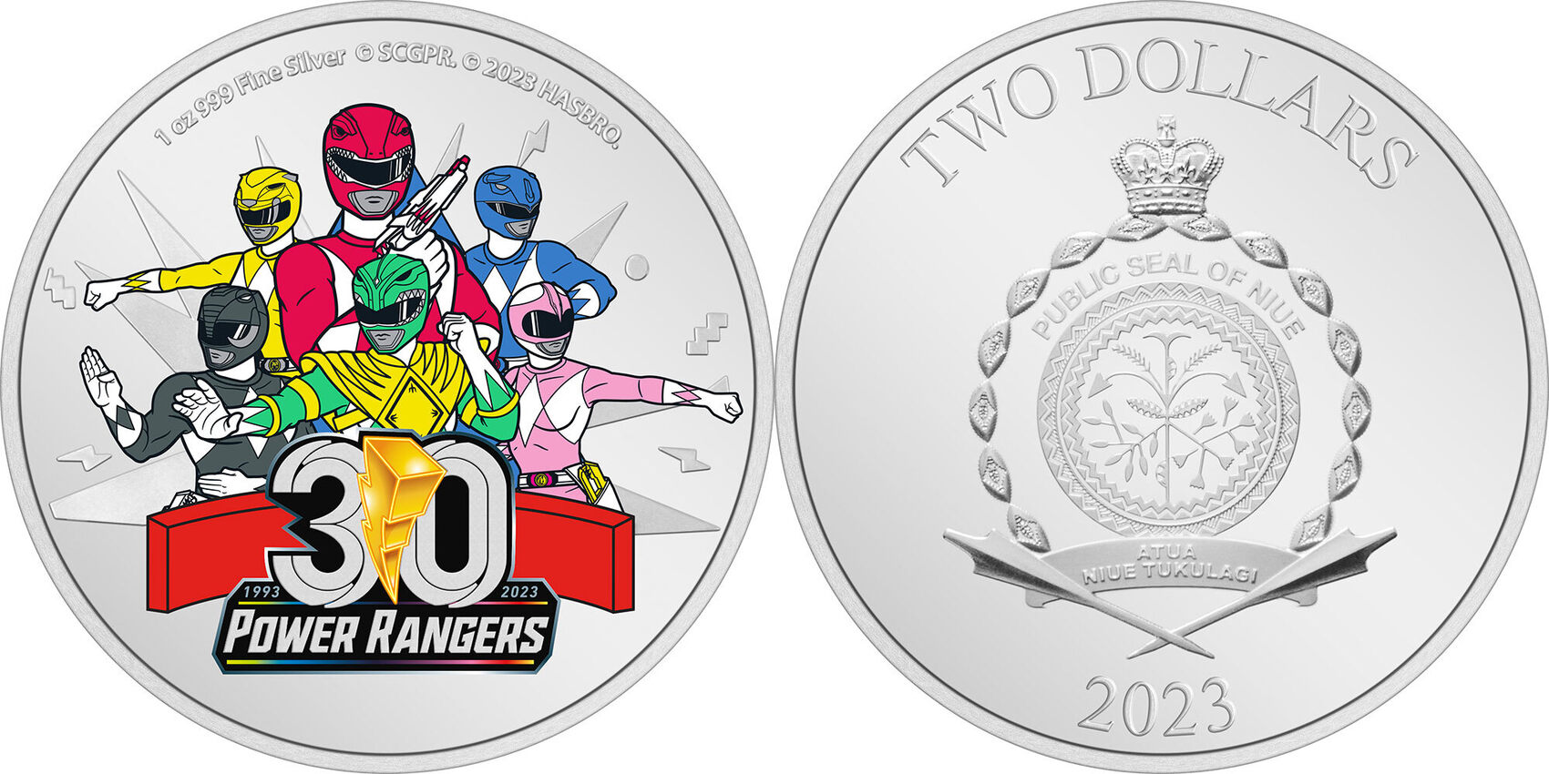2 Dollars POWER RANGERS 30th Anniversary 1 Oz Silver Coin 2$ Niue 2023 ...