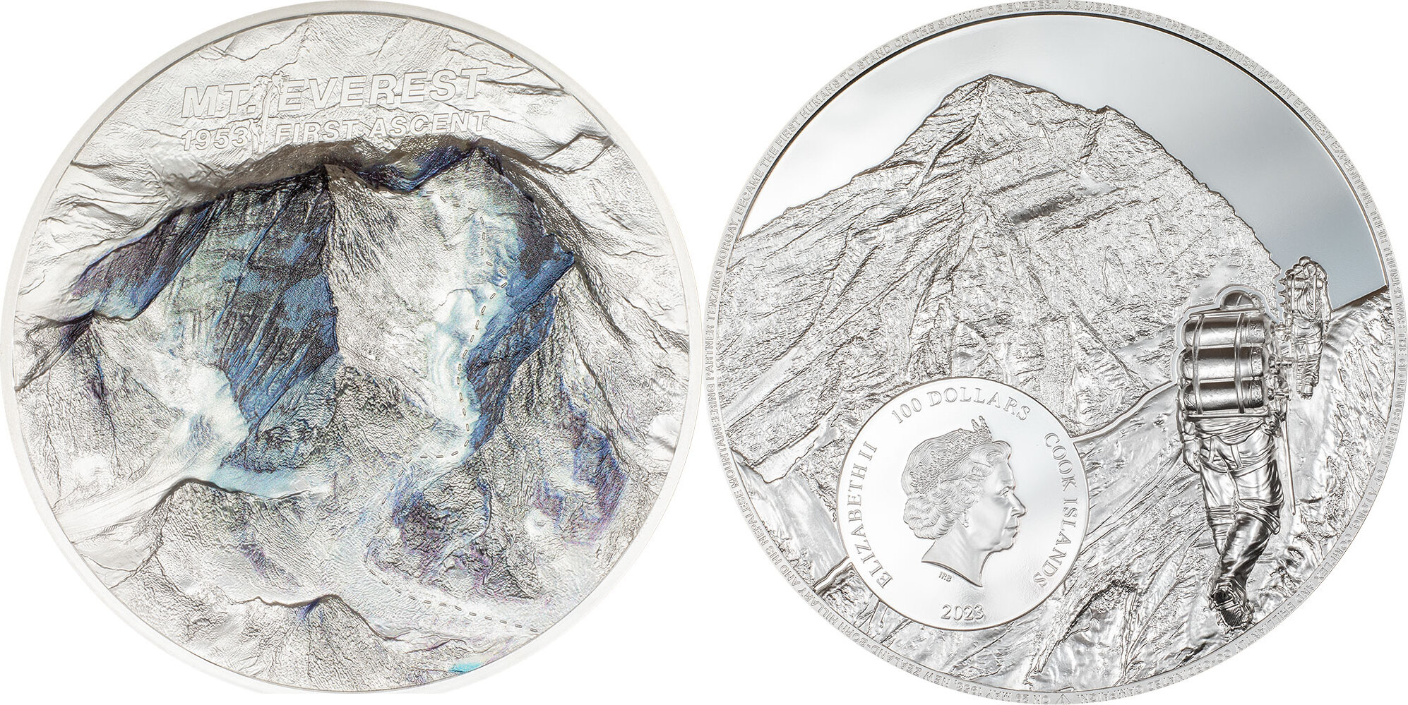 100 Dollars MOUNT EVEREST First Ascent 1 Kg Kilo Silver Coin 100$ Cook ...