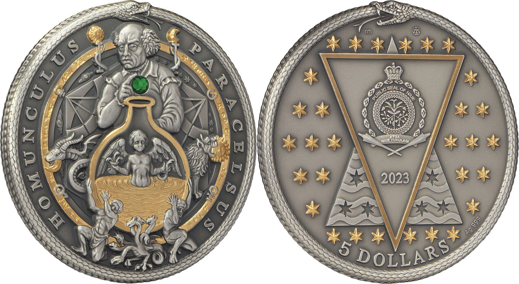 5 Dollars HOMUNCULUS PARACELSUS Alchemist 2 Oz Silver Coin 5$ Niue 2023 ...