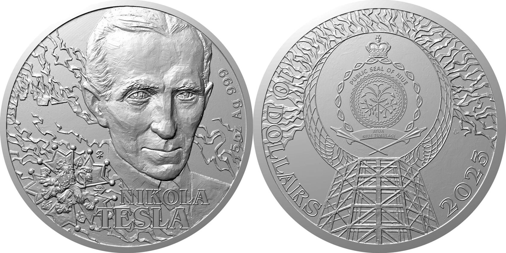 10 Dollars PHENOMEN Nikola Tesla 5 Oz Silver Coin 10$ Niue 2023 Proof ...