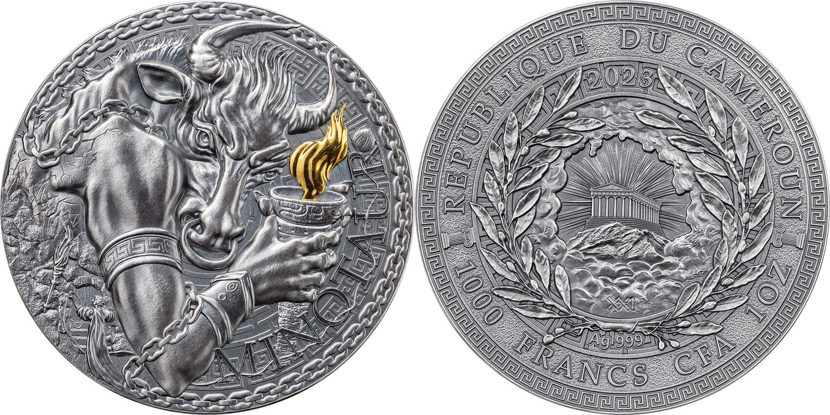 MINOTAUR Great Greek Mythology 1 Oz Silver Coin 1000 Francs Cameroon ...