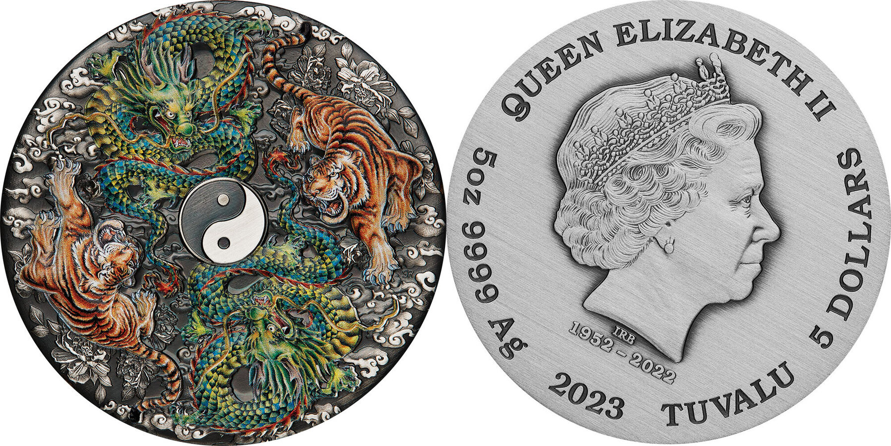 5 Dollars DOUBLE DRAGON DOUBLE TIGER 5 Oz Silver Coin 5$ Tuvalu 2023 ...