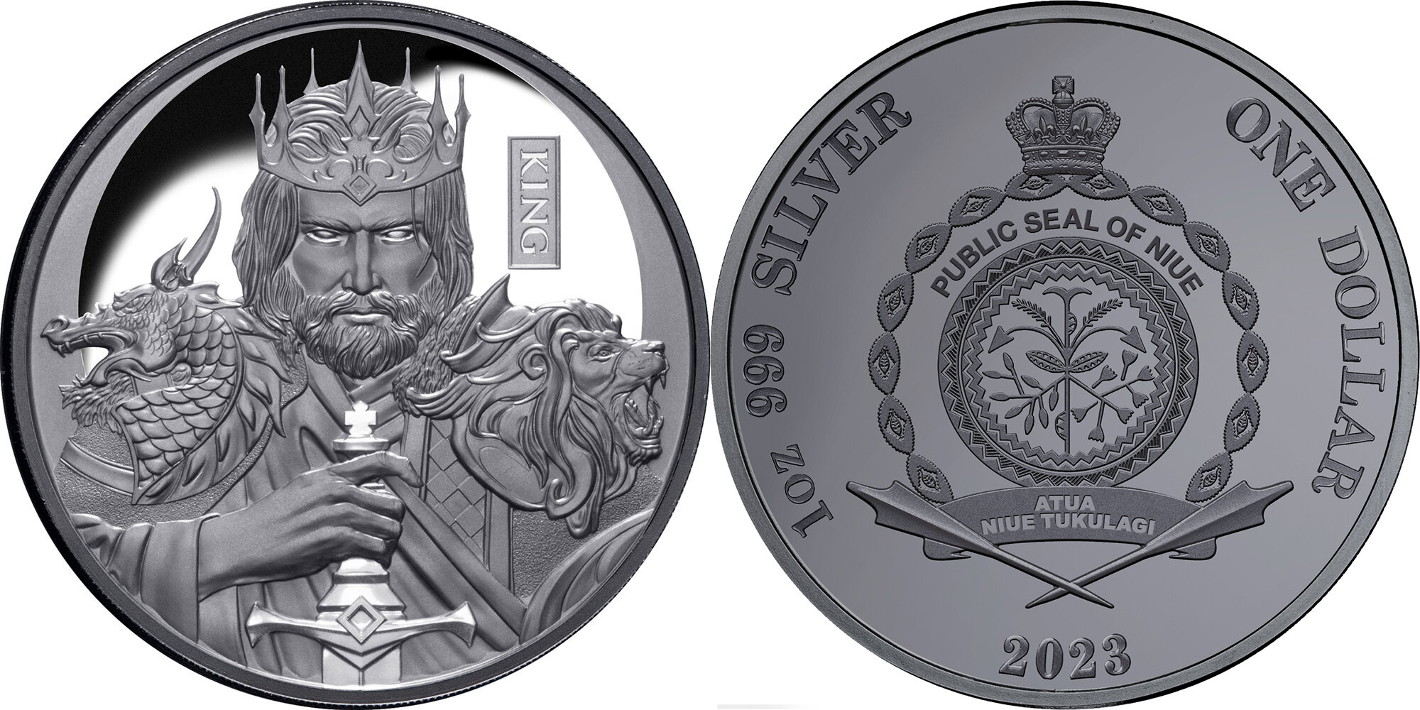 1 Dollar CHESS KING 1 Oz Silver Coin 1$ Niue 2023 Black Proof | MA-Shops