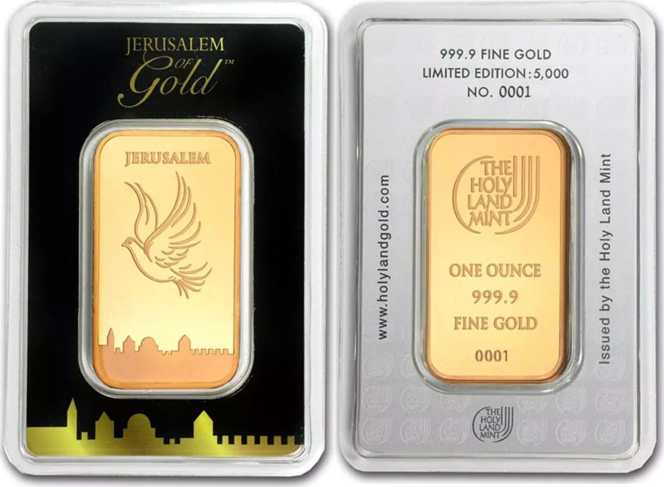 2023 DOVE OF PEACE Jerusalem of Gold 1 Oz Gold Bar Israel BU-Brilliant ...