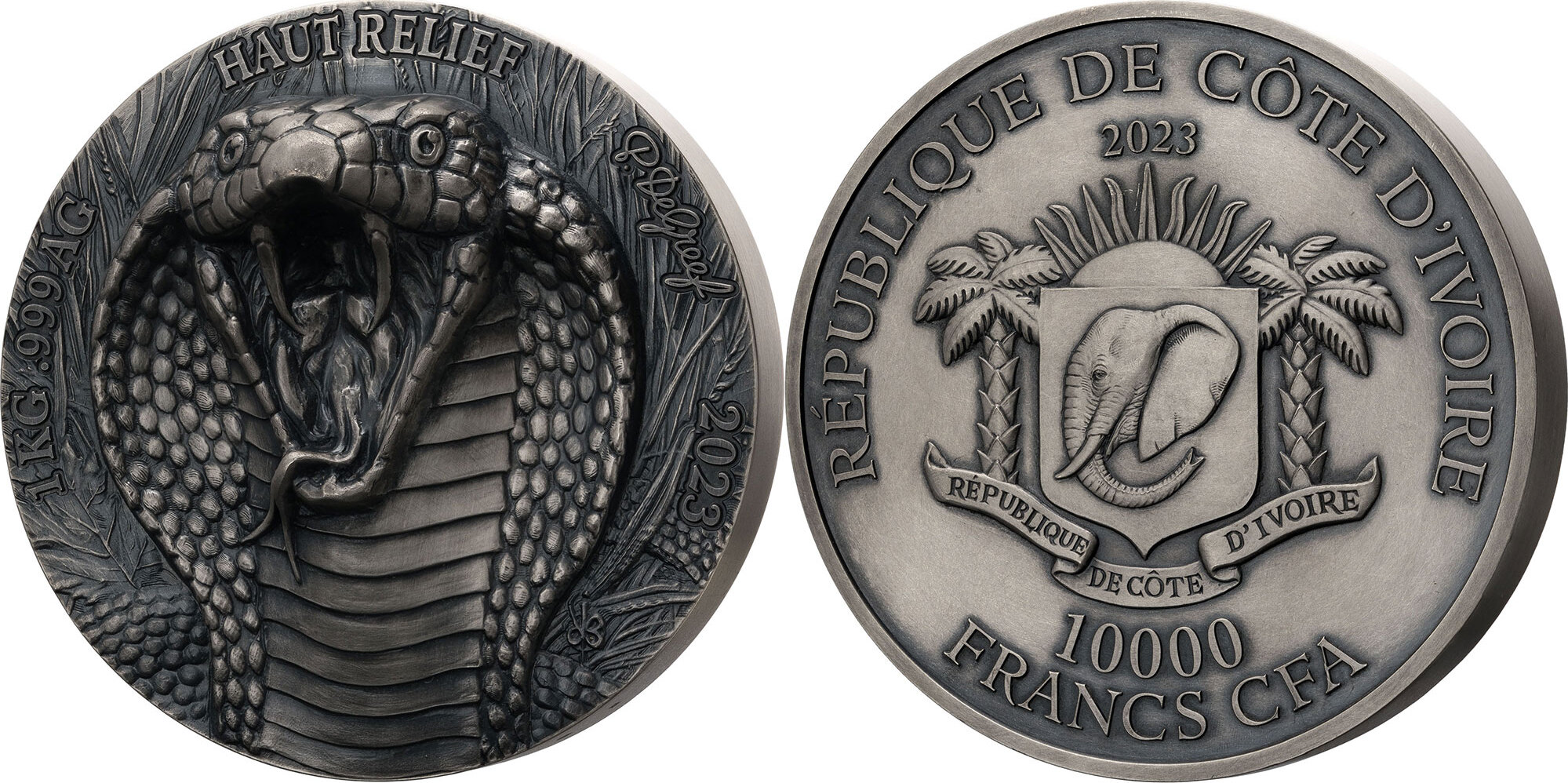 KING KOBRA Cobra Big Five Asia 1 Kg Kilo Silver Coin 10000 Francs Ivory ...