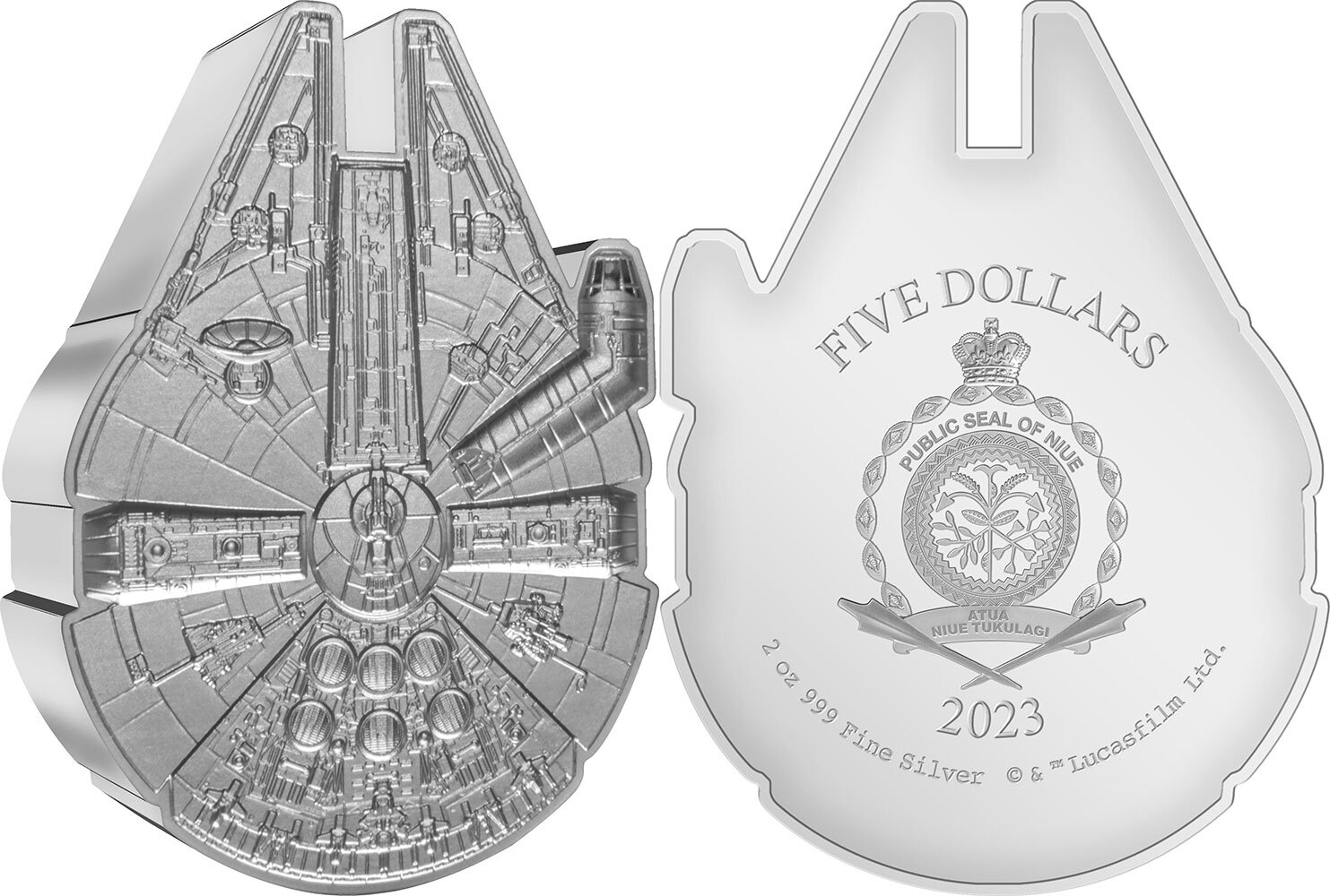 5 Dollars MILLENNIUM FALCON Star Wars 2 Oz Silver Coin 5$ Niue 2023 ...