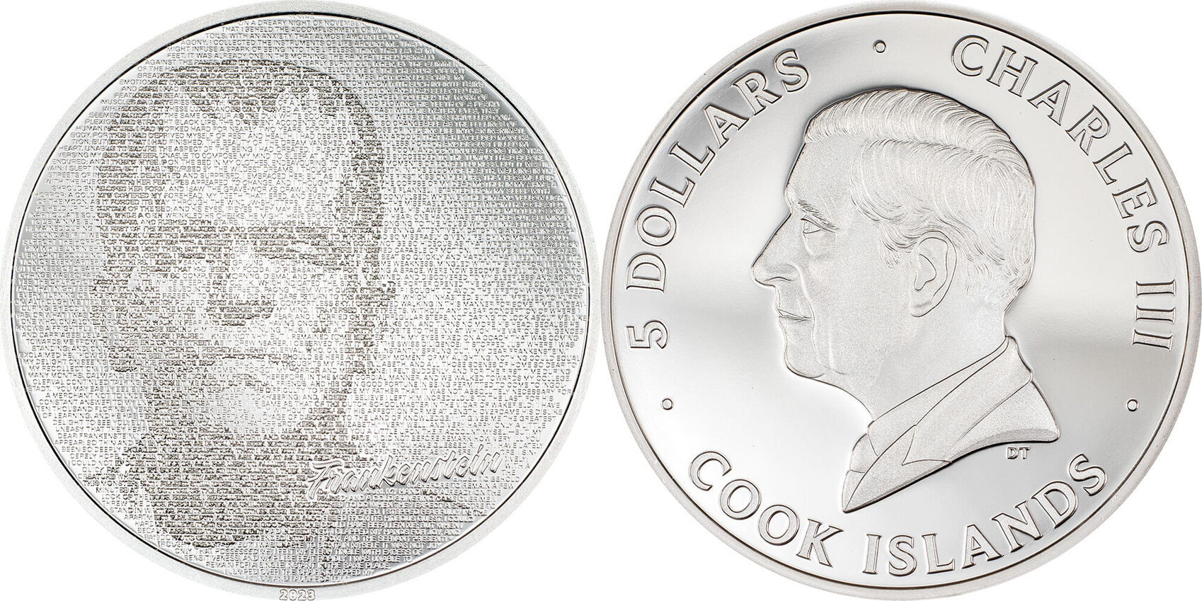 5 Dollars FRANKENSTEIN Typefaces 1 Oz Silver Coin 5$ Cook Islands 2023 ...