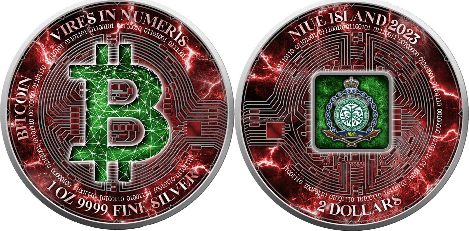 2 Dollars BITCOIN ENERGY 1 Oz Silver Coin 2$ Niue 2023 BU-Brilliant ...