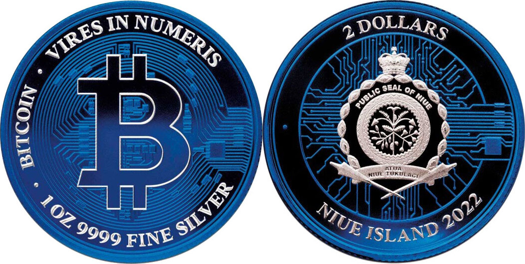 2 Dollars BITCOIN Cyber Blue 1 Oz Silver Coin 2$ Niue 2022 BU-Brilliant ...