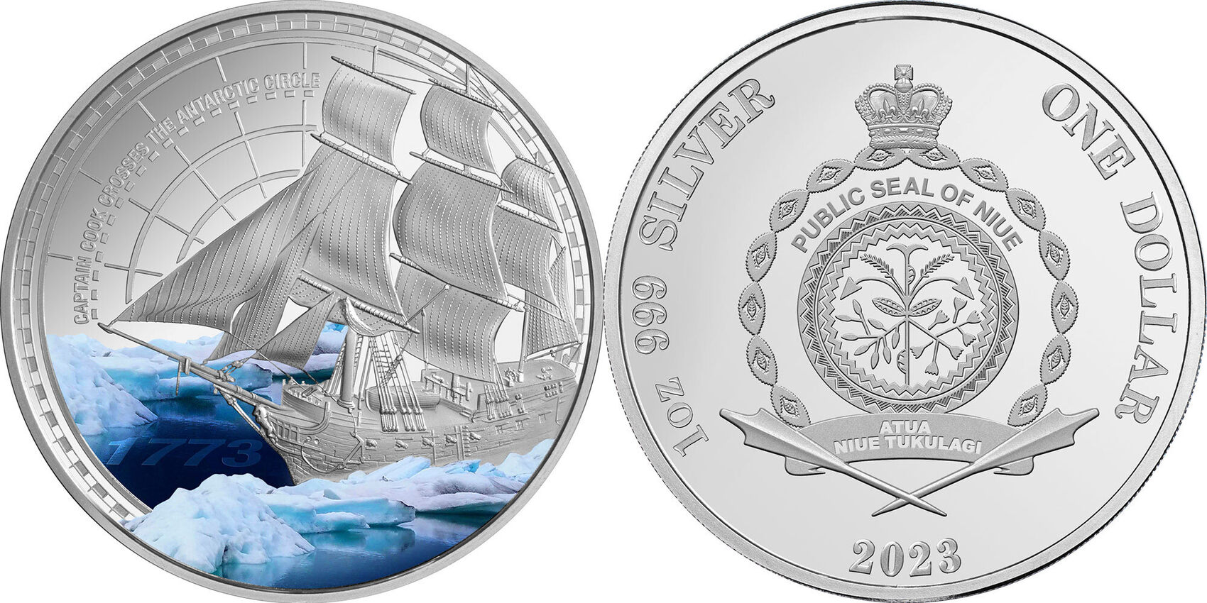 1 Dollar ANTARCTIC Captain James Cook 250th Anniversary 1 Oz Silver ...