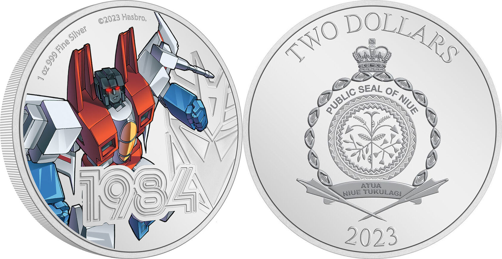 2 Dollars TRANSFORMERS STARSCREAM 1 Oz Silver Coin 2$ Niue 2023 Proof ...