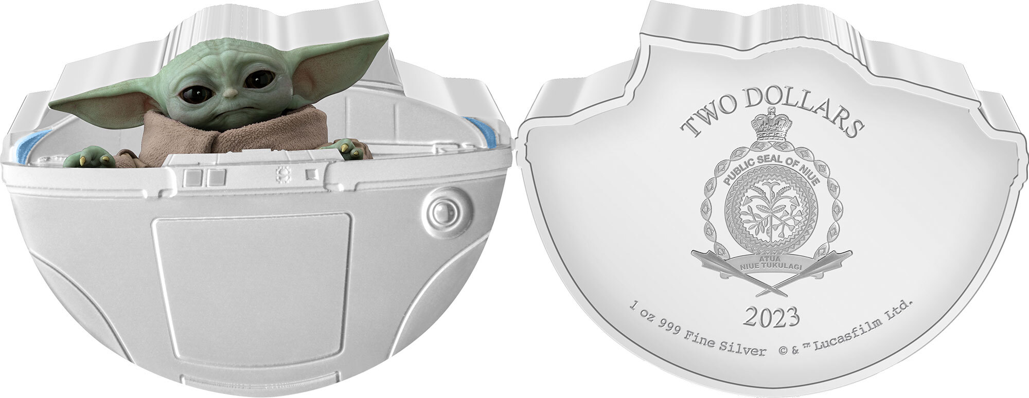 2 Dollars GROGU POD Mandalorian 1 Oz Silver Coin 2$ Niue 2023 Proof ...