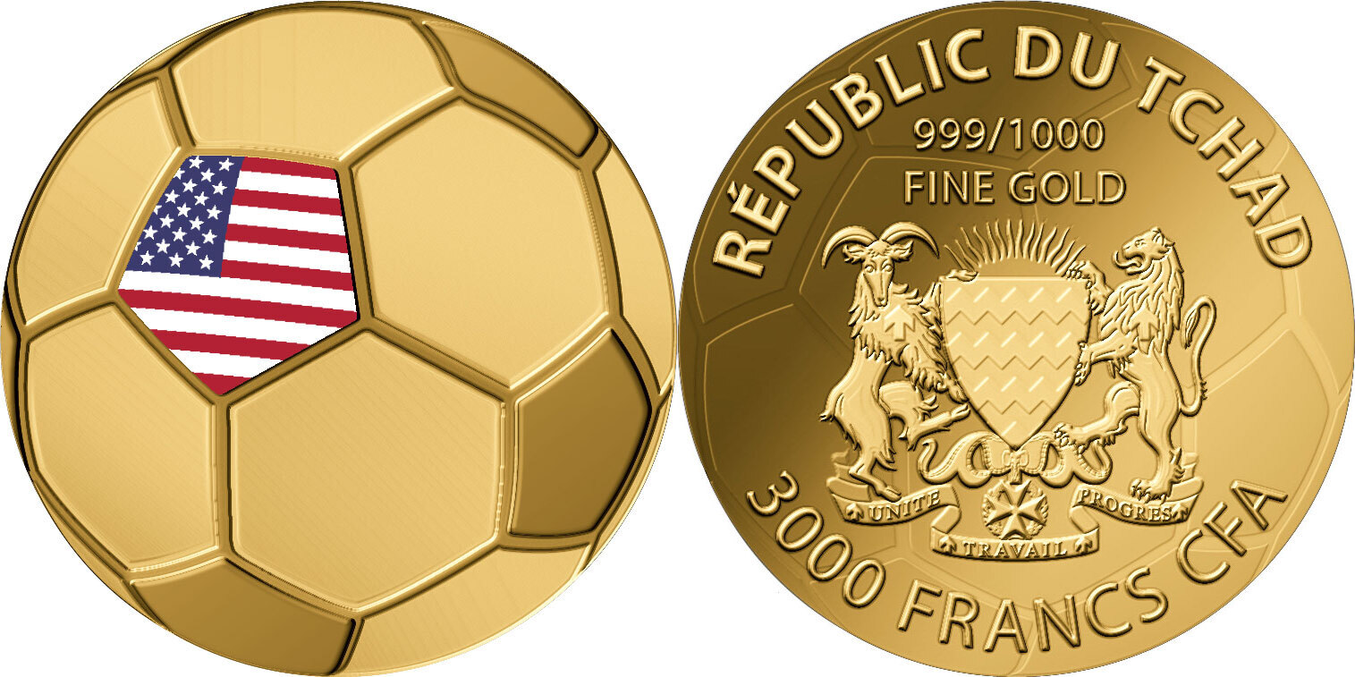 USA FOOTBALL Sport Icons 1/1000 Oz Gold Coin 3000 Francs Chad Prooflike ...