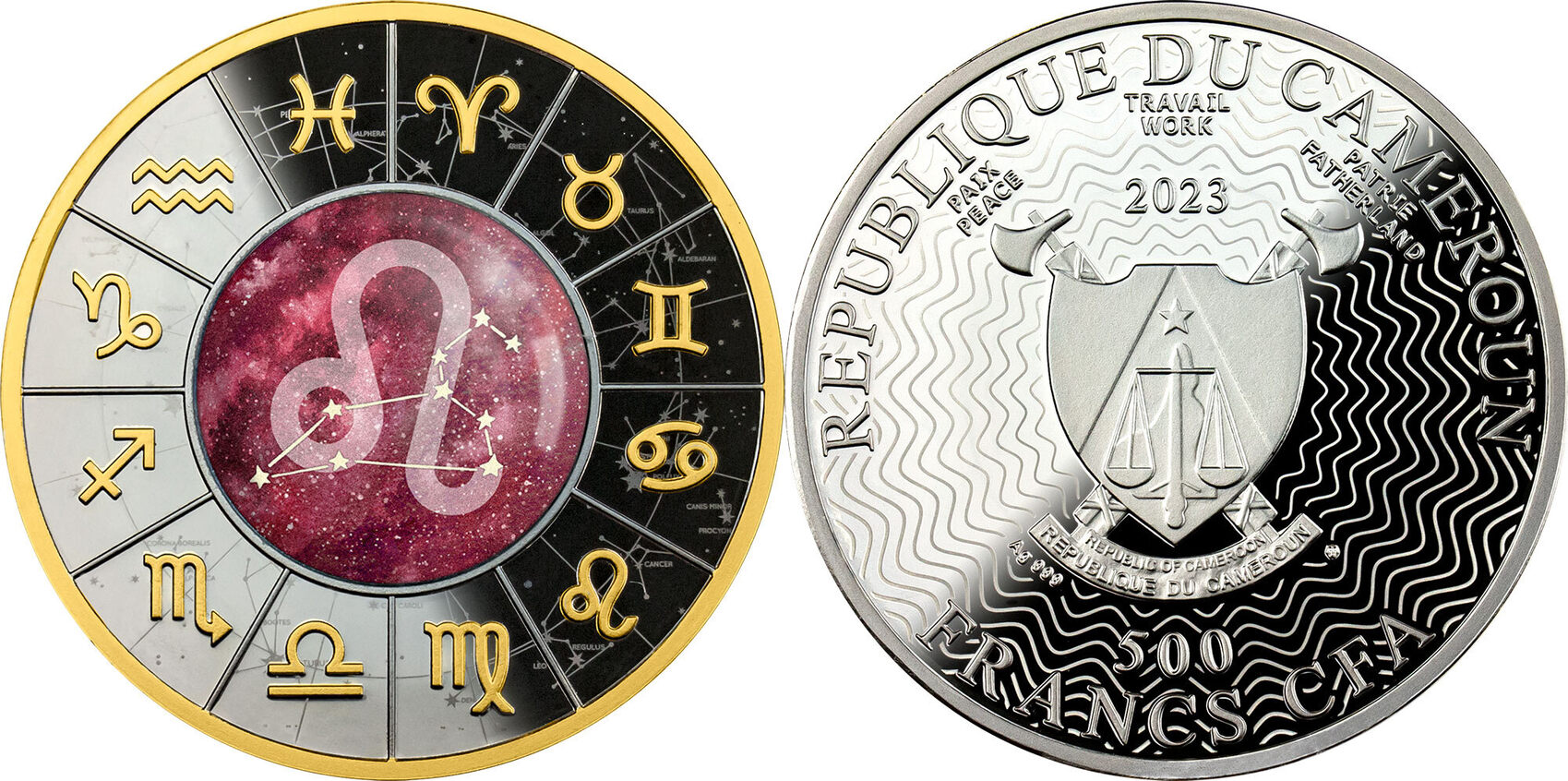 LEO Zodiac Signs Silver Coin 500 Francs Cameroon 2023 Black Proof | MA ...
