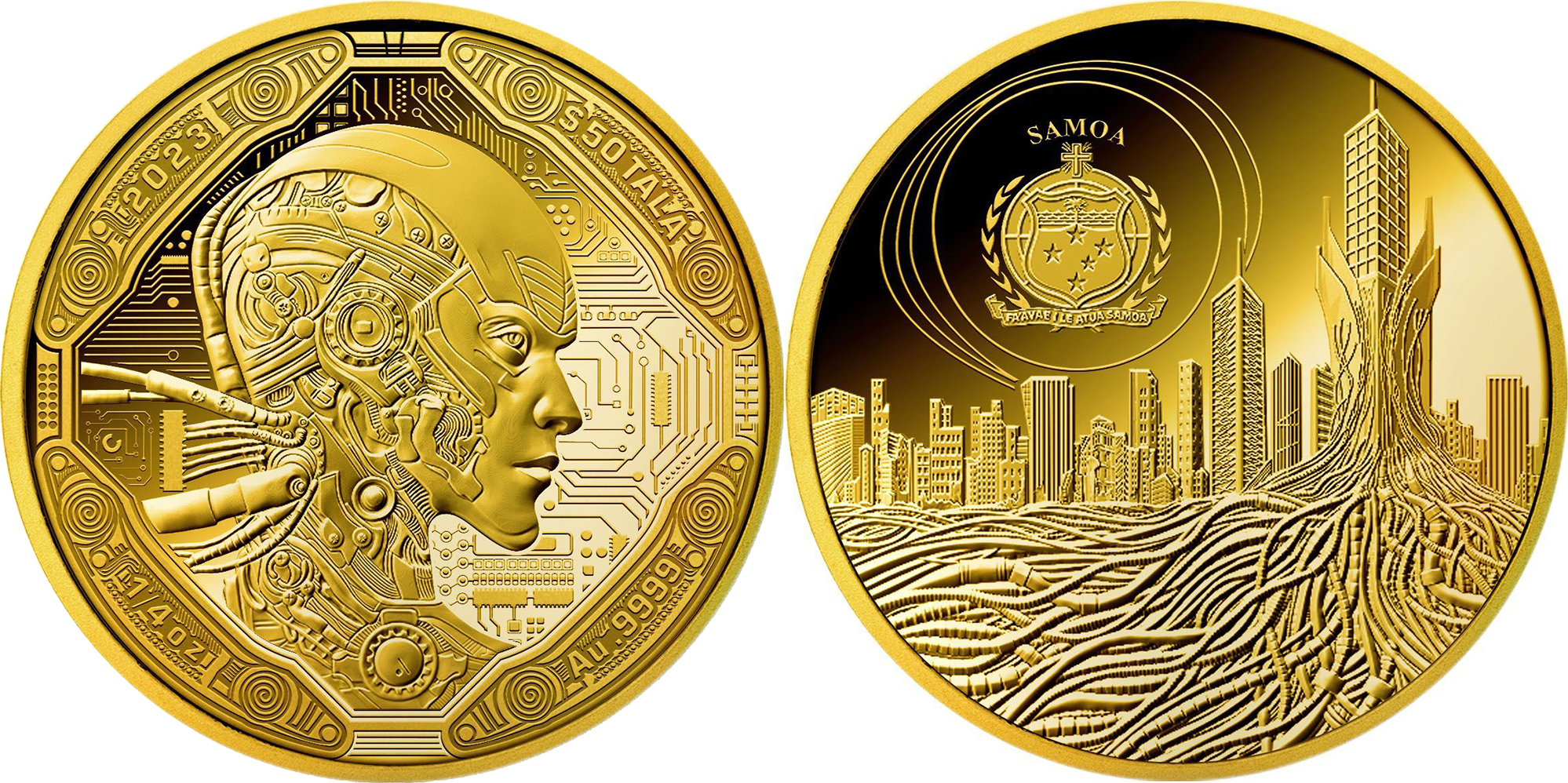 50 Tala AI CYBORG Artificial Intelligence Gold Coin 50$ Tala Samoa 2023 ...