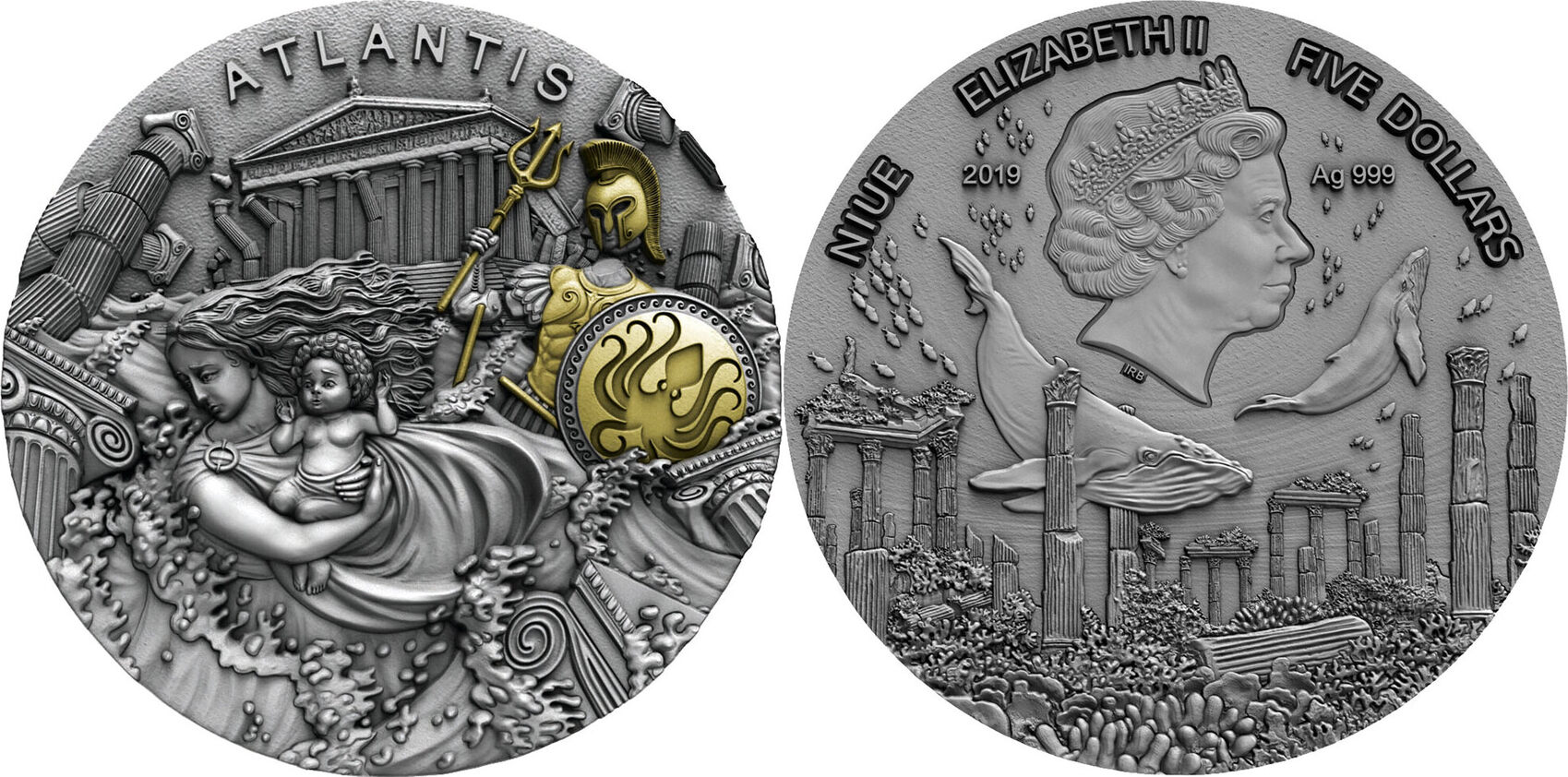 5 Dollars ATLANTIS Legendary Lands 2 Oz Silver Coin 5$ Niue 2019 ...