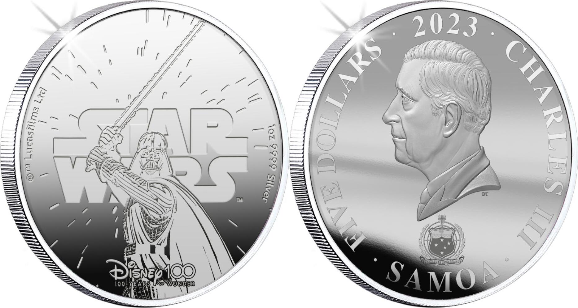5 Dollars DARTH VADER Disney 100 Magical Years 1 Oz Silver Coin 5 ...