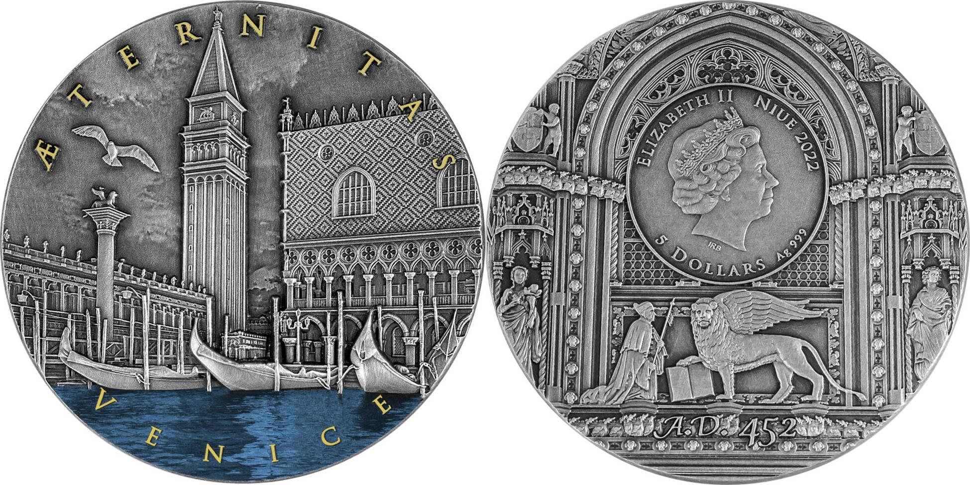 5 Dollars VENICE Aeternitas 2 Oz Silver Coin 5$ Niue 2022 Antique ...