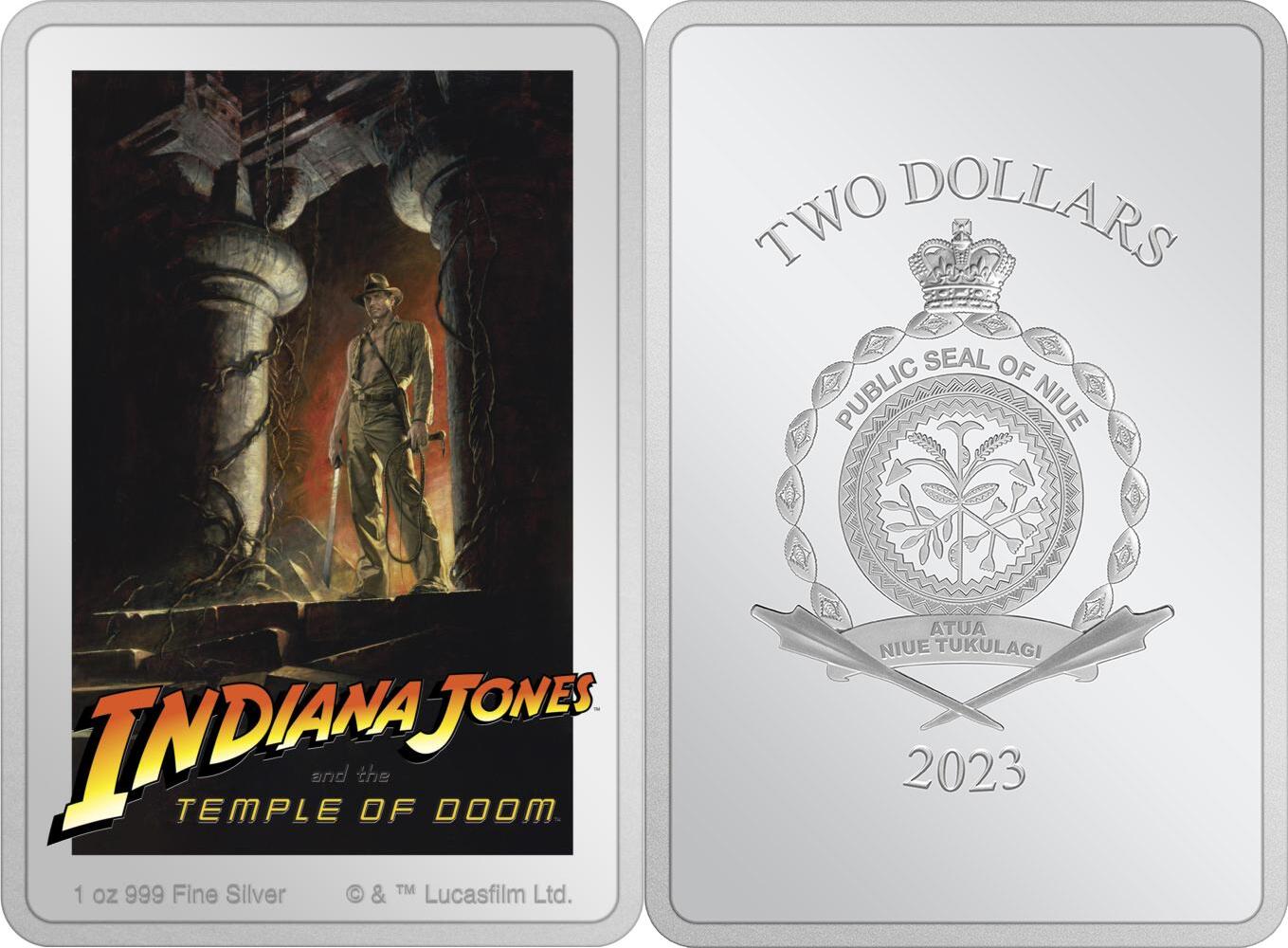 2 Dollars INDIANA JONES Temple of Doom 1 Oz Silver Coin 2$ Niue 2023 ...