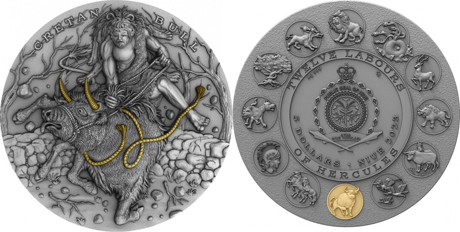 5 Dollars CRETAN BULL Twelve Labours of Hercules 2 Oz Silver Coin 5 ...