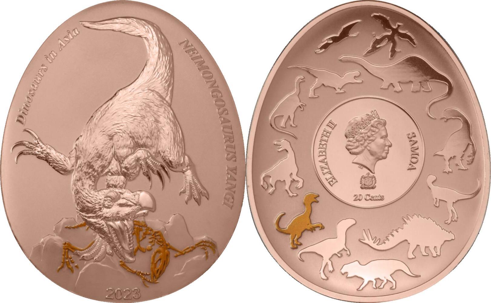 NEIMONGOSAURUS YANGI Dinosaurs in Asia Copper Coin 20 Cents Samoa 2023 ...