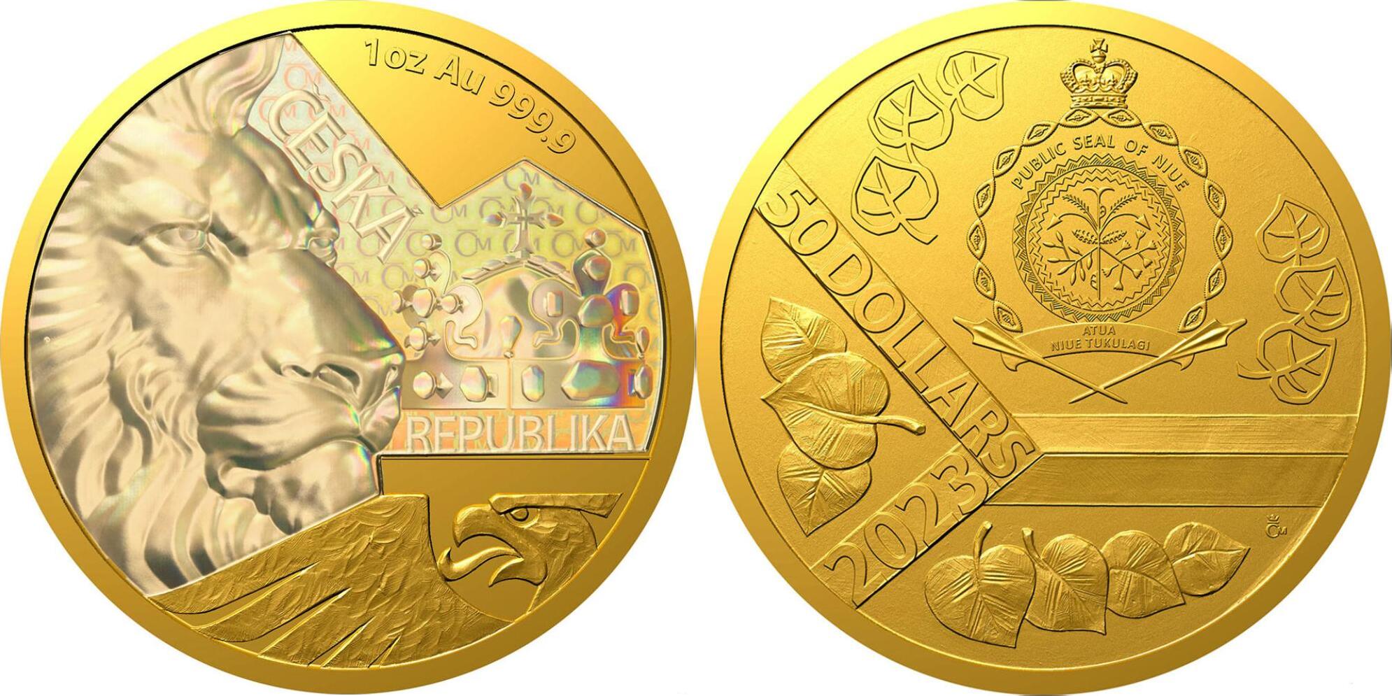 50 Dollars CZECH LION Hologram 1 Oz Gold Coin 50$ Niue 2023 Proof | MA ...