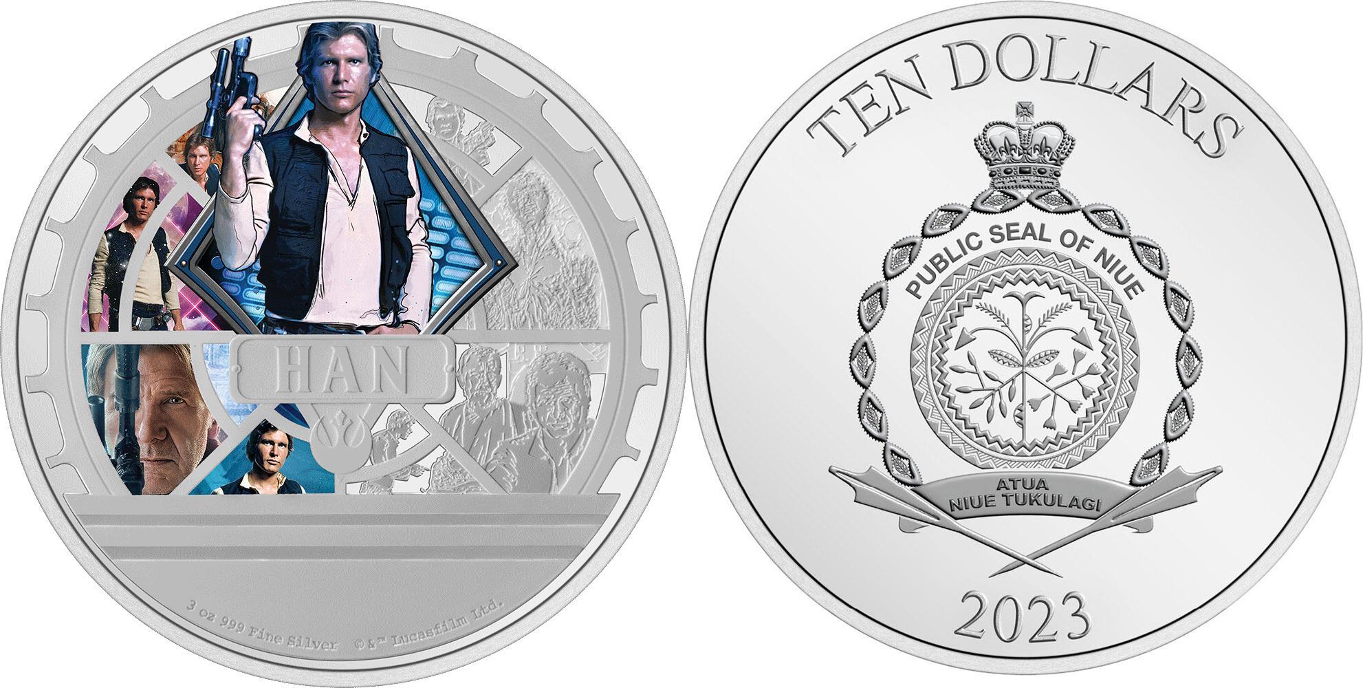 10 Dollars HAN SOLO Star Wars 3 Oz Silver Coin 10$ Niue 2023 Proof | MA ...