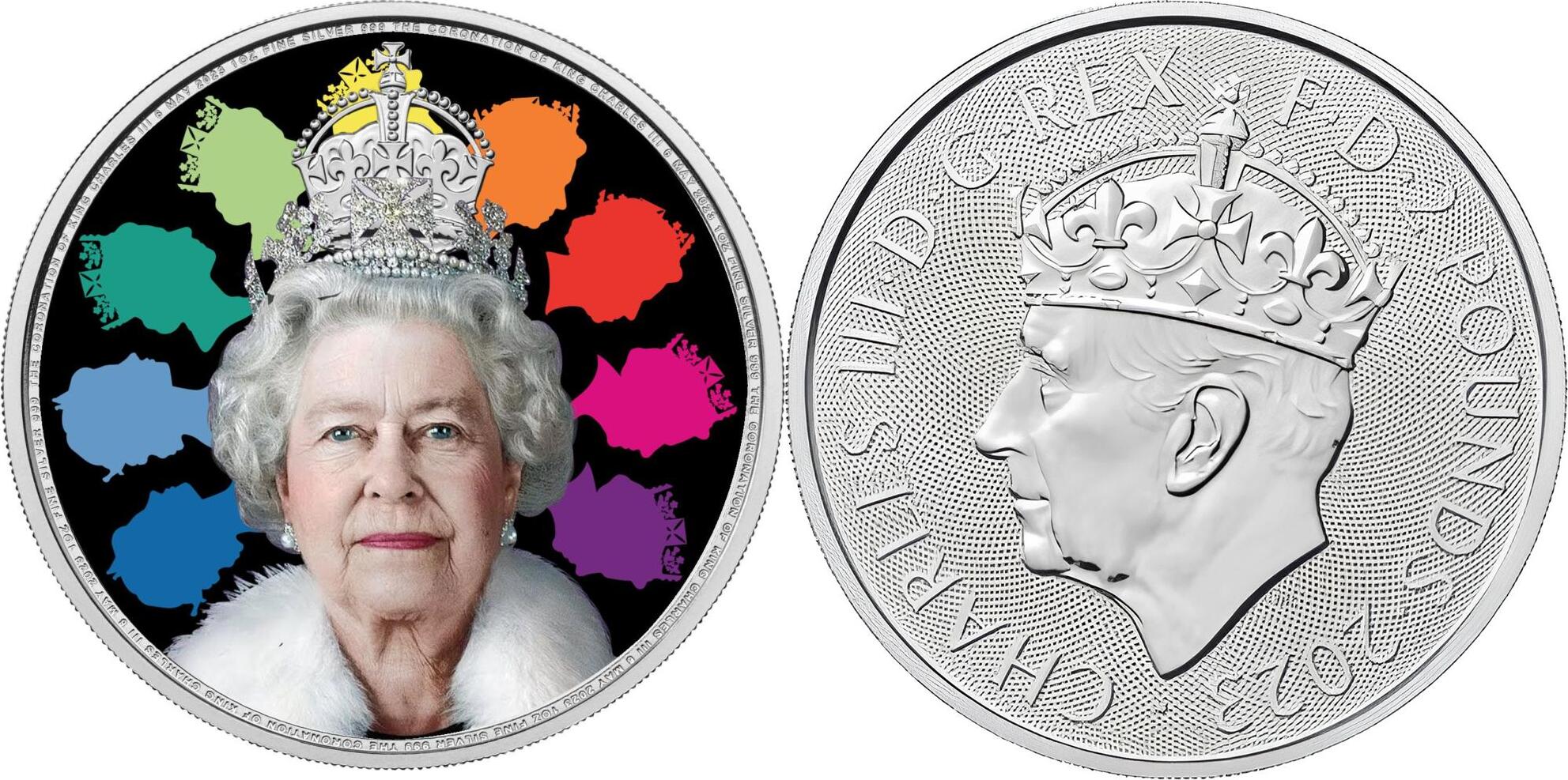 2 Pounds ALL THE COLORS OF THE QUEEN 1 Oz Silver Coin 2£ Pound United ...